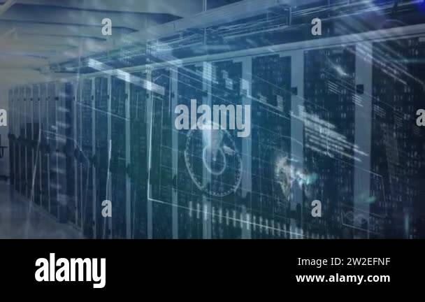 Animation Of Data Processing And Digital Information Flowing Through Network Of Computer Servers