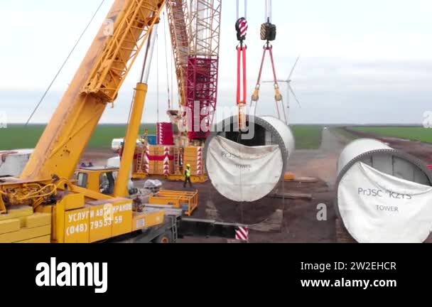 Building process of wind energy power tower mill, under construction ...