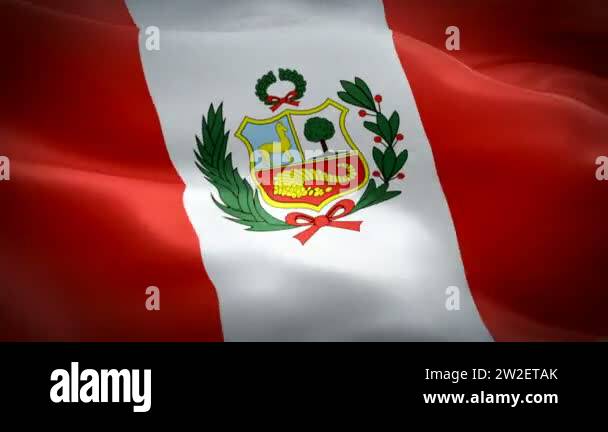 Peruvian flag Closeup 1080p Full HD 1920X1080 footage video waving in ...