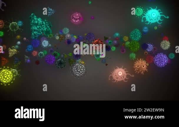 Medical illustration 2d, 3d animation background of cells, bacteria ...