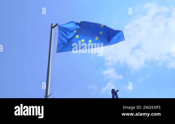 Flag of the political and economic European Union with twelve golden ...