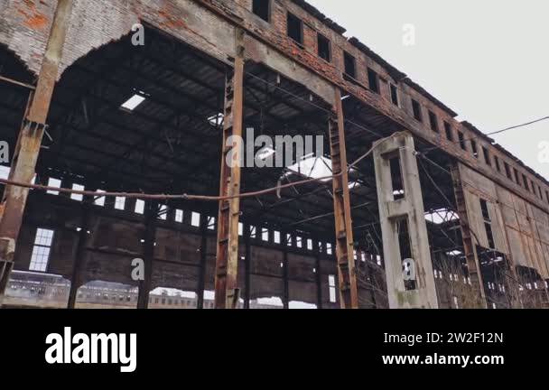 Abandoned ruined industrial factory building, ruins and demolition ...