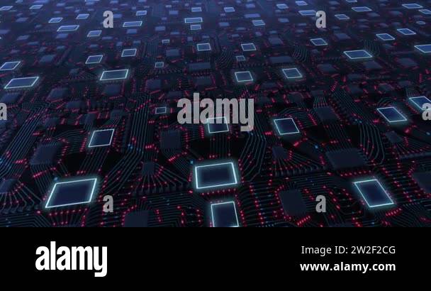 3D animation of glowing electric light blue on red background in the ...