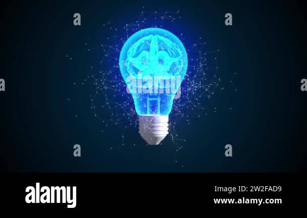 Creative idea concept. Brain in lightbulb animation 3d. Symbol of ...