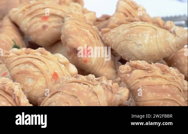 Curry puff or fried curry dumpling at night market and walking street ...