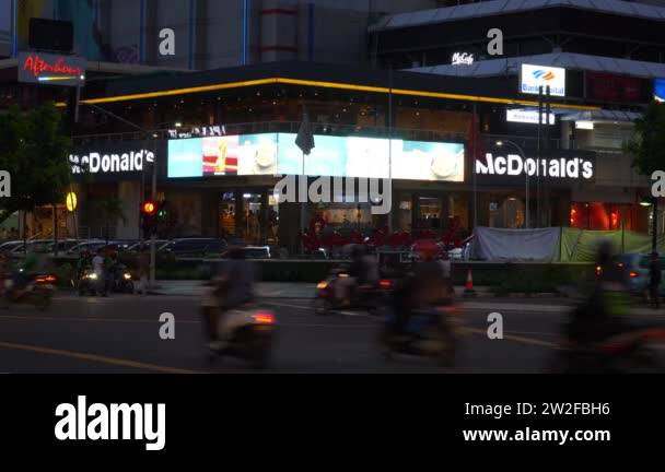 Night illumination in Jakarta city. Night traffic on street. Indonesia. Panorama, 4k Stock Video ...