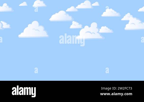 Cartoon clouds floating in the blue sky. Background seamless looping ...