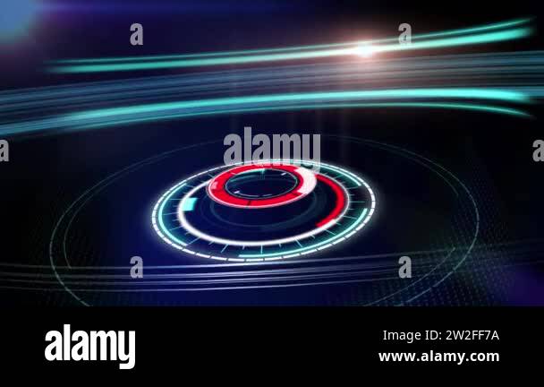 Animation of digital scope scanning and data processing with a central glow and flowing data ...