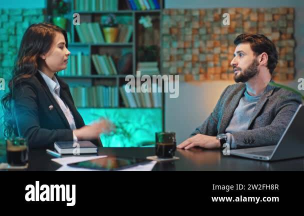 In the office the office manager have a interview with a pretty lady ...