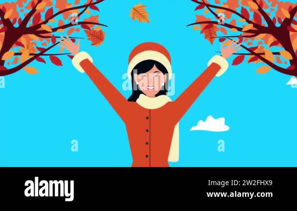 hello autumn animation with beautiful woman and animals 4k animated ...