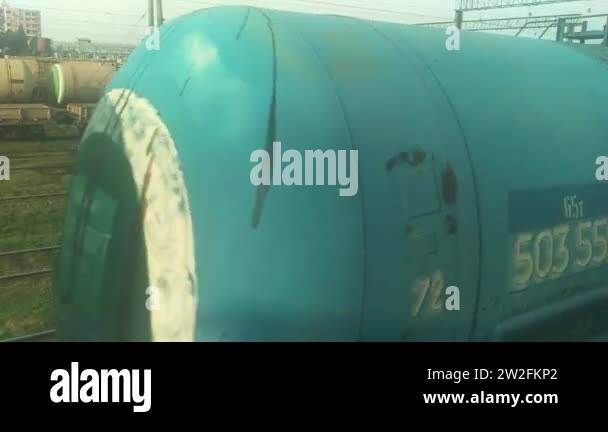 Railway liner close-up from a window of a passenger train. Railway ...