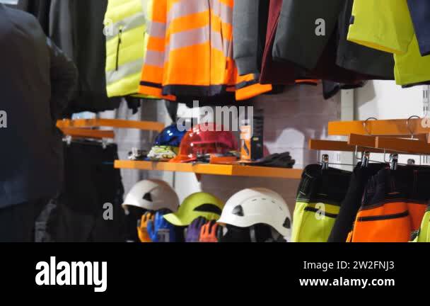 Safety workwear and personal protective equipment display in the ...