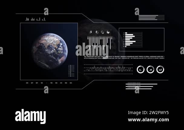 Planet Earth on analytics display. 3d terrestrial globe animation ...