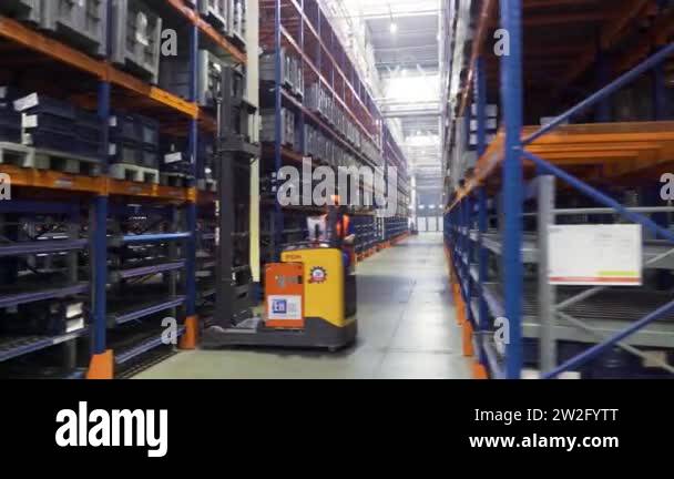 Russia - Moscow 15 March 2020: Warehouse in a factory with technical ...