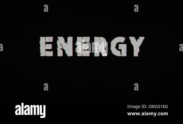 Energy warning symbol distorted text on retro tv background. Abstract ...