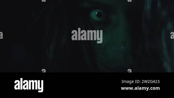 Terrifying creepy zombie woman with white eyes and bloody face. Scary ...