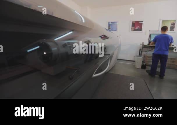 One step of the factory process. Process create new engraving sample ...