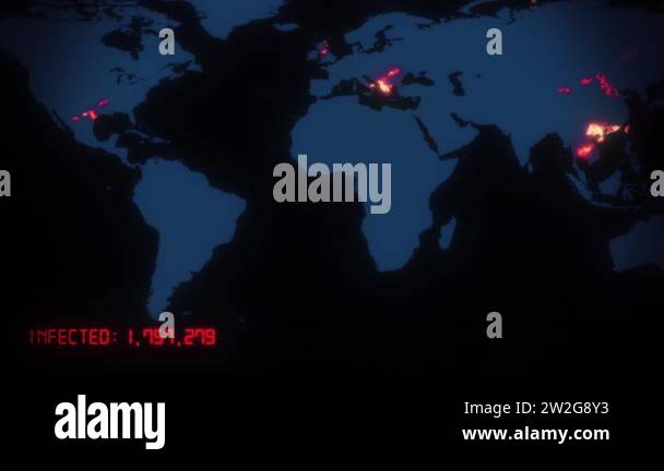 Coronavirus COVID-19 pandemic world map with orange pinpoints of ...