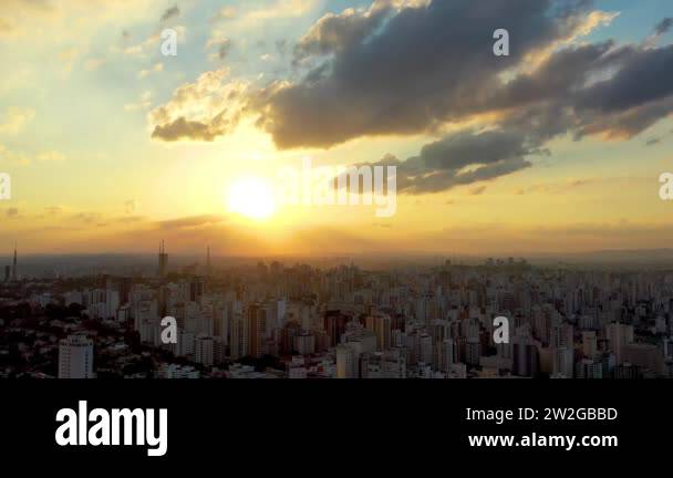 Urban city life scene.Colorful skyline. Sunset landscape.Sao Paulo ...