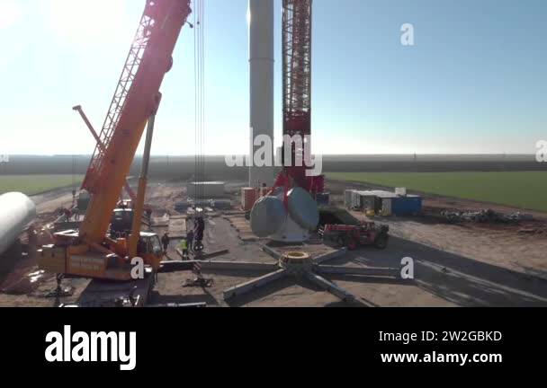 Building process of wind energy power tower mill, under construction ...