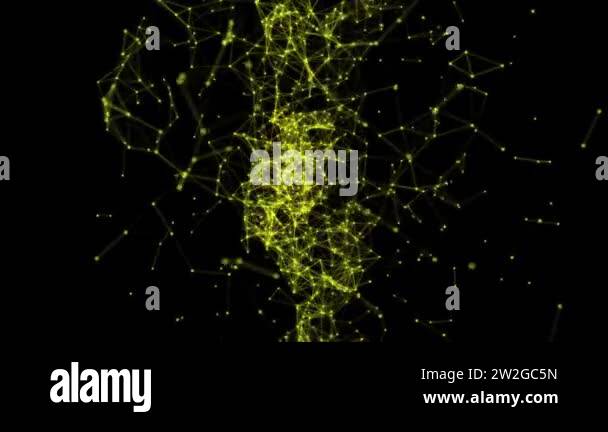 Abstract yellow plexus structure in motion around at black background. 3d. Slow motion. Abstract ...