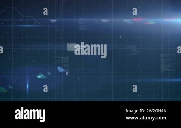 Animation Of Scope Scanning Data Processing And Statistics Recording On Grid On Glowing Blue
