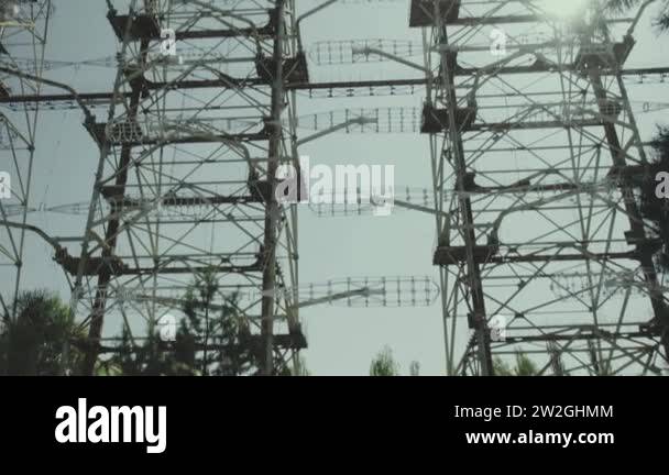 Fast tilt up the Duga-1 radar station in Chernobyl Ukraine. The ...