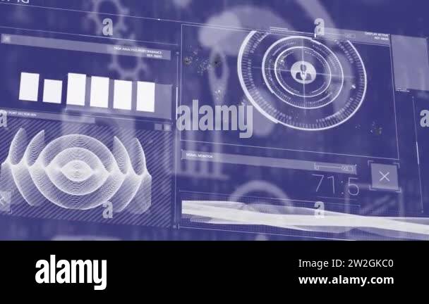 Animation of digital interface computer icons, scope scanning and data ...