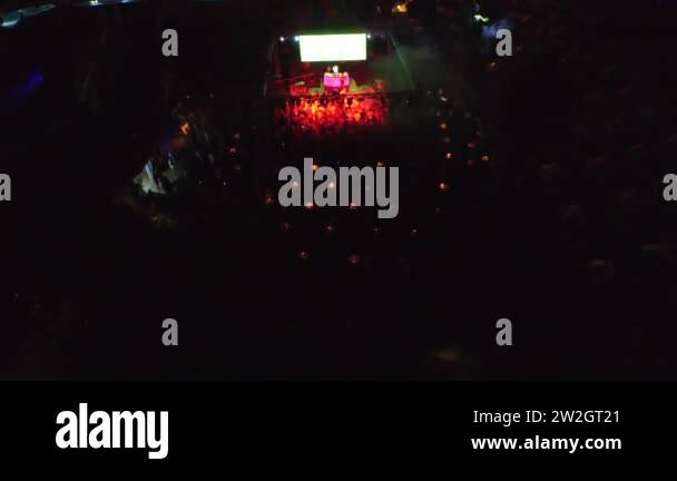 Laser Show at Night Outdoor Concert.Disco music concert in open-air ...