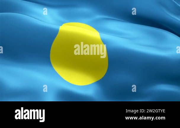 Palau waving flag. National 3d Palauan flag waving. Sign of Palau island seamless loop animation ...