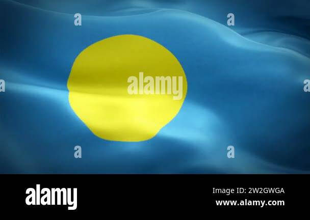 Palauan flag Closeup 1080p Full HD 1920X1080 footage video waving in ...