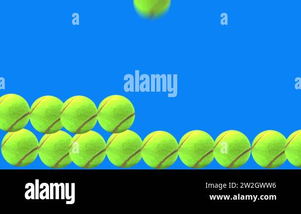 group of animated tennis balls elements on blue screen chroma key Stock ...
