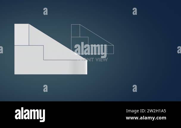 Technical drawing with orthographic views from 3D model with first angle projection method ...