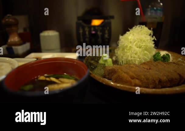 4K Delicious fried crispy beef Gyukatsu with Miso. Featuring steak that ...