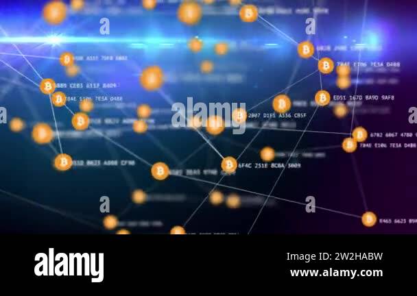 bitcoin mining slow moving connected bitcoin symbols with dynamic hashes slow motion tech ...