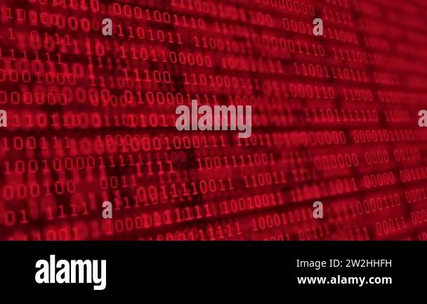 Binary Code Matrix Background With Red Digits Moving On Screen Algorithm Binary Data Code