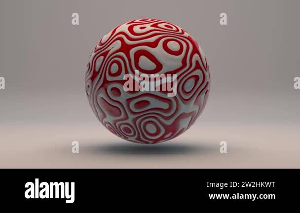 3D loop animation of an abstract sphere with a white and red surface ...