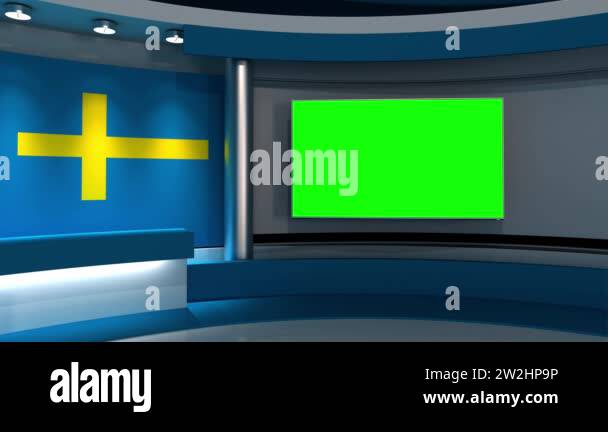 TV studio. Sweden. Swedish flag. News studio. Loop animation ...