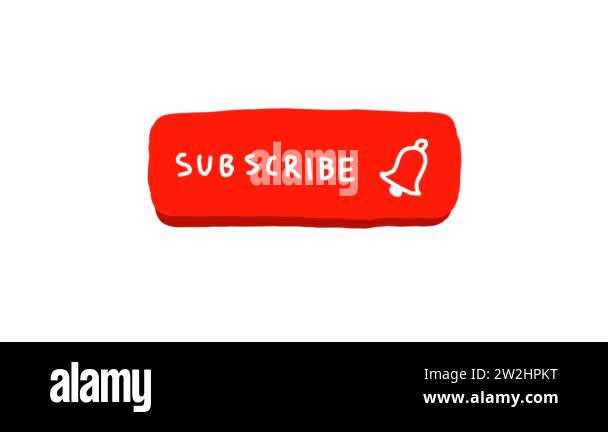 Social network channel subscribe button. Hand drawn cartoon illustrated animation of red call to ...