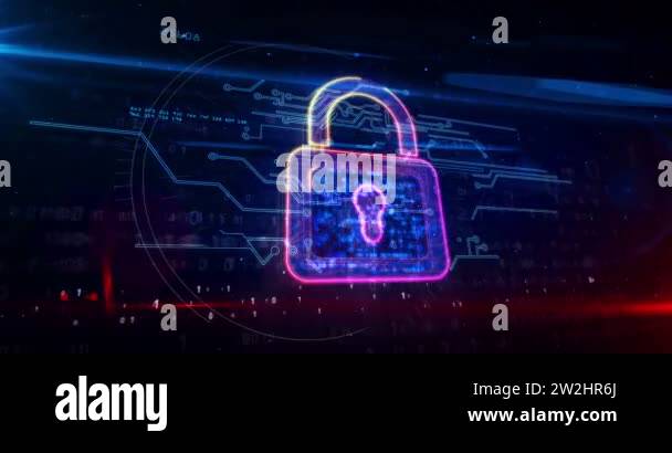 Cyber security concept with padlock symbol, computer protection and ...