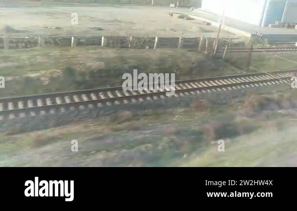 Railway liner close-up from a window of a passenger train. Railway ...