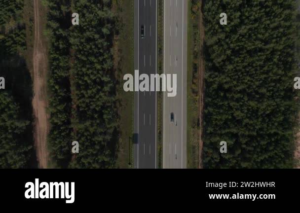Birds Eye Overhead Top Down Aerial of Autobahn highway in Germany with little car traffic, Drone ...