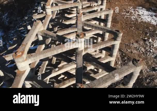 Aerial view protection against mudflow barrier in a gorge in the ...