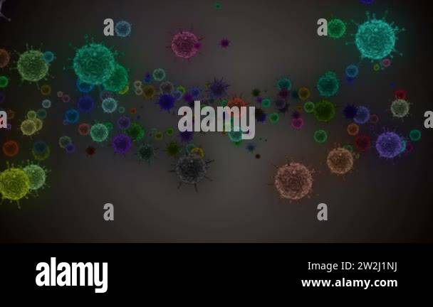 Medical animation background of cells, bacteria viruses in world. Human ...