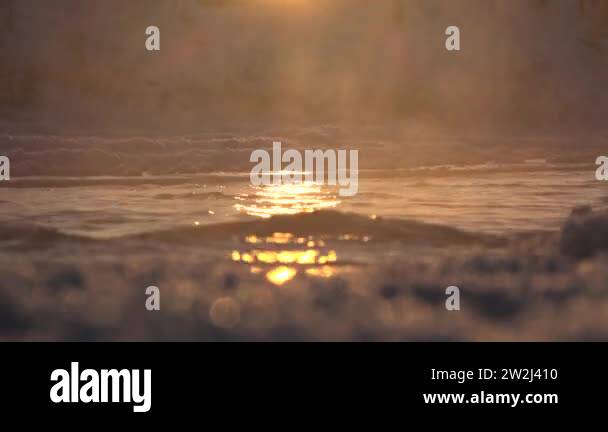 Steam Comes Out of Water and Stream Flowing Under Frozen Ice Sheets in ...
