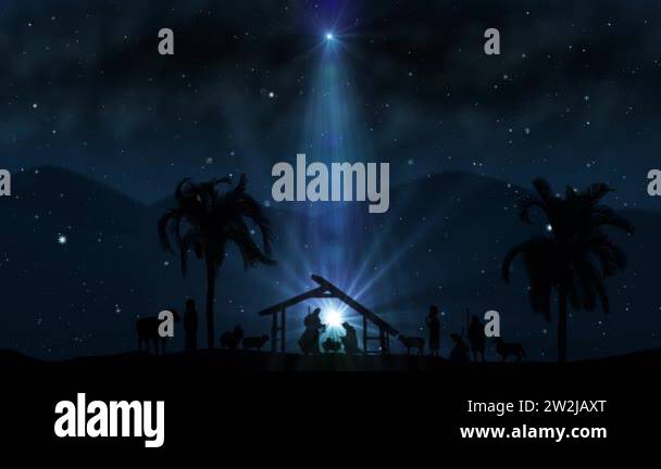 Christmas Scene with twinkling stars and brighter star of Bethlehem ...