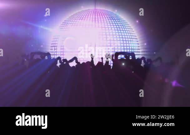 Animation of mirror disco ball spinning, colorful spotlights moving ...