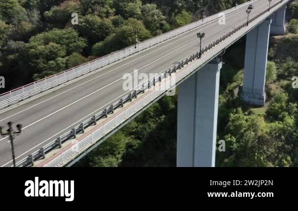 Beautiful large bridge for motorway across sea, aerial view of drone ...