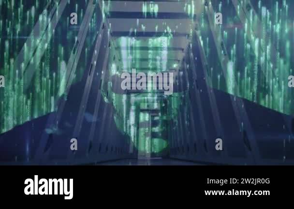 Animation of a man with glasses hacking computer, data processing and digital information ...