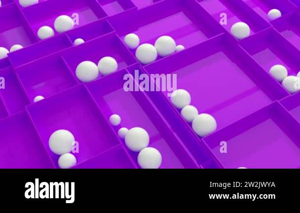 Abstract 3D boxes with white balls inside rolling. Animation render ...